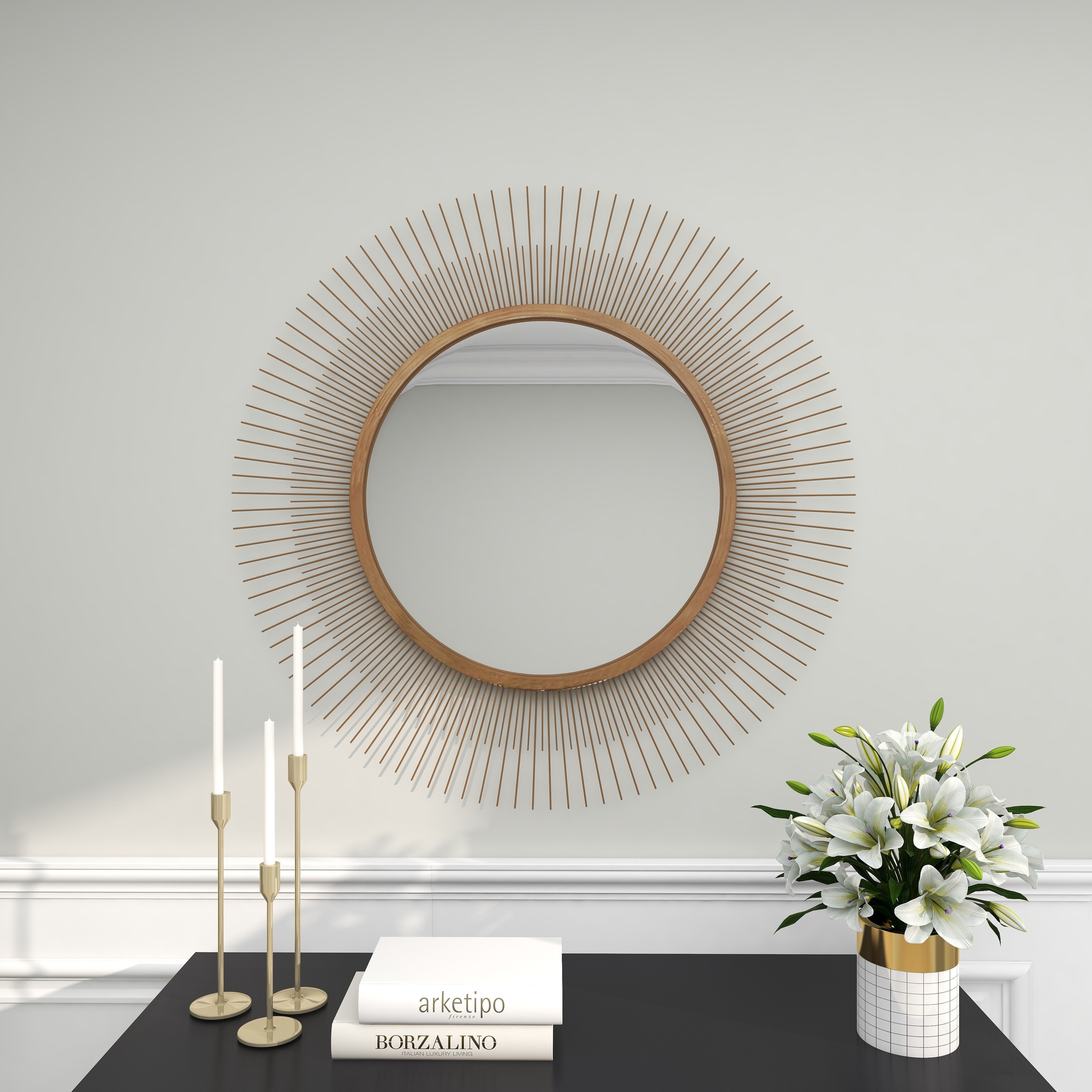 Samah Gold Sunburst Handmade Metal Accent Mirror - 32"H x 32"W x 1"D ...