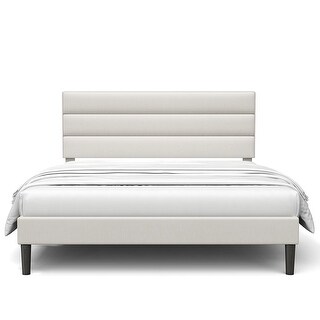 Bed Frame Modern Horizontal Panel Upholstered Low Profile Platform with ...
