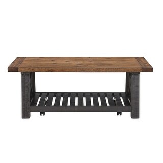 HomeRoots 50" Rustic Black And Natural Solid Wood Rectangular ...
