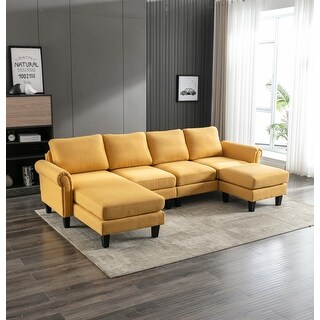 Yellow Modern Linen Upholstered U-Shape Sectional Sofa - Bed Bath & Beyond - 40618388