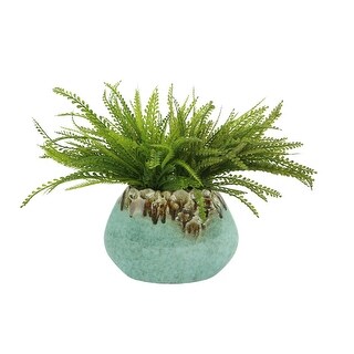 Green Leaf Bush in Teal Ceramic Pot - Bed Bath & Beyond - 39876161