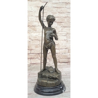 Young Boy Child Fishing - Bronze Sculpture Figure On Marble Base By A ...