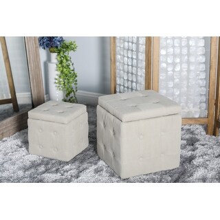 Beige Cotton Modern Storage Stool (Set of 2) - 16 x 16 x 17 - Bed Bath ...