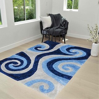 HR Navy, Blue, Silver Shag Rug for Living Room Decor Rug Trends Bright ...