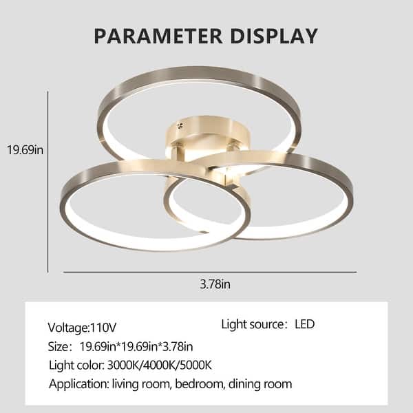 Modern LED Ceiling Light, 3 Rings Circle Ceiling Lamps,Semi Flush Mount ...