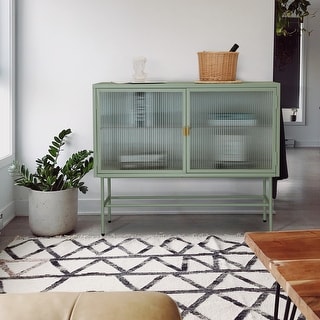 Credenza Sideboard Buffet With Fluted Glass Doors Detachable Shelves ...