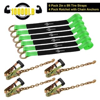 2"x 96" Car Tie Down Tire Straps with 16" Chain Anchors for Trailers ...