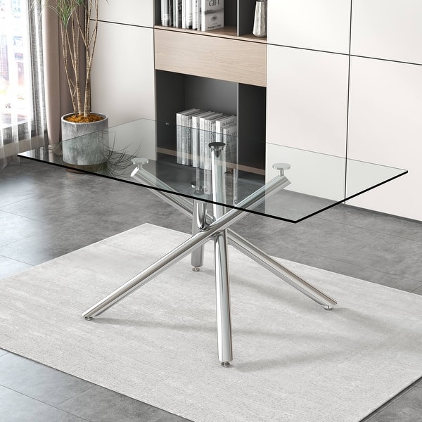 Large Modern Minimalist Rectangular Glass Dining Table - Bed Bath ...
