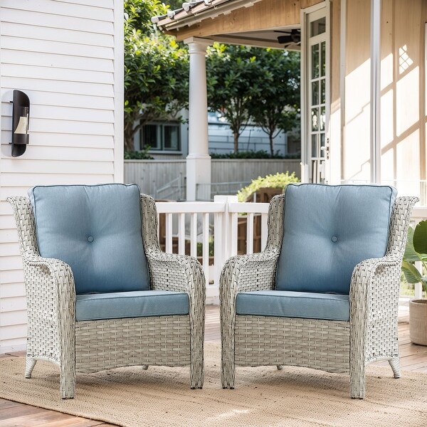 Outdoor Wicker High Back Club Chair with Cushions Set of 2 On Sale Bed Bath Beyond 35666335