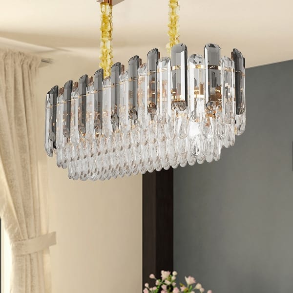 Clear Gray Rectangle Crystal Ceiling Mount Chandelier - On Sale - Bed ...