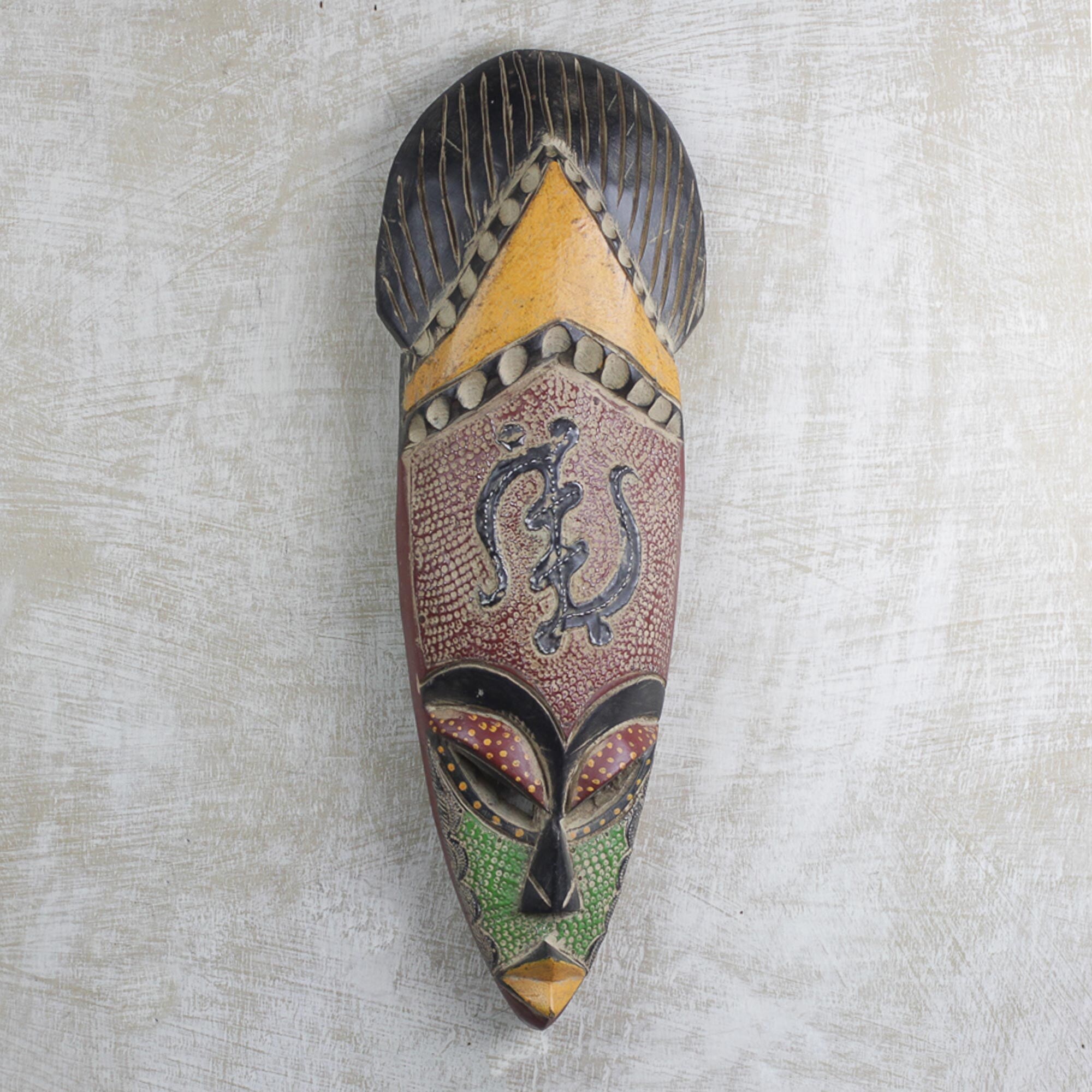 Novica Handmade Great Gye Nyame African Wood And Aluminum Mask - Bed ...