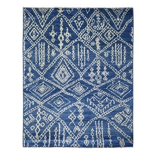 Hand Knotted Blue Tribal & Geometric with Wool Oriental Rug (8' x 9'6 ...