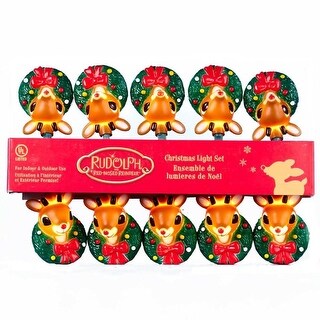Set of 10 Rudolph the Red Nose Reindeer Novelty Christmas Lights ...
