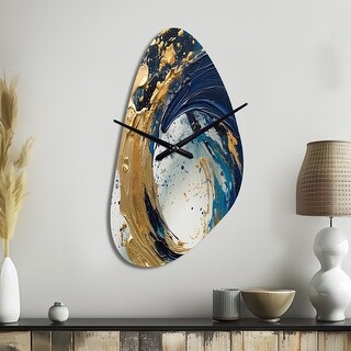 Dark Blue and Gold Strokes VI - Abstract Wall Clocks in Asymmetrical ...