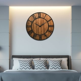 30 Inch Round Wall Clock Decorative Wooden Silent Clock with Battery ...