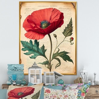 Designart "Blossoming Victorian Vintage Poppie VI" Floral Poppy Framed ...