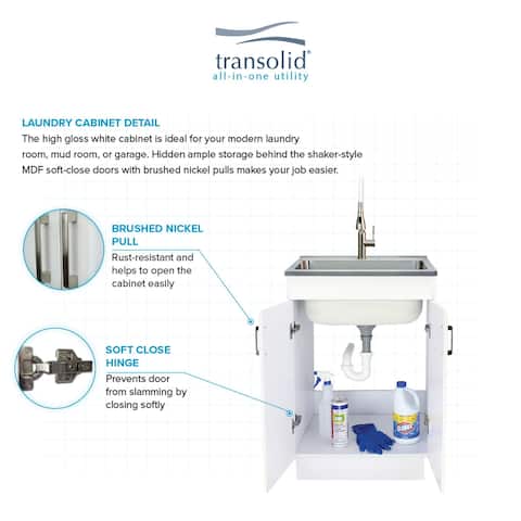 Transolid 24-inch All-in-One Laundry Sink Utility Cabinet - 23" x 19.52 ...