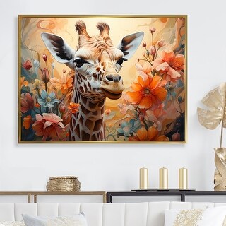 Designart "Brown Giraffe Expressionist Grace I" Animals Giraffe Framed ...