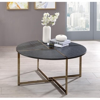 35" Rotundity Coffee Table with Black Finish, Wood Sofa Table with Open ...