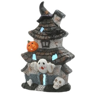 18" Gray and Black LED Lit Multilevel Haunted House Halloween Tabletop ...