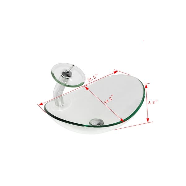 Bathroom Clear Glass Vessel Sink Oval Waterfall Faucet & Pop-up Drain ...