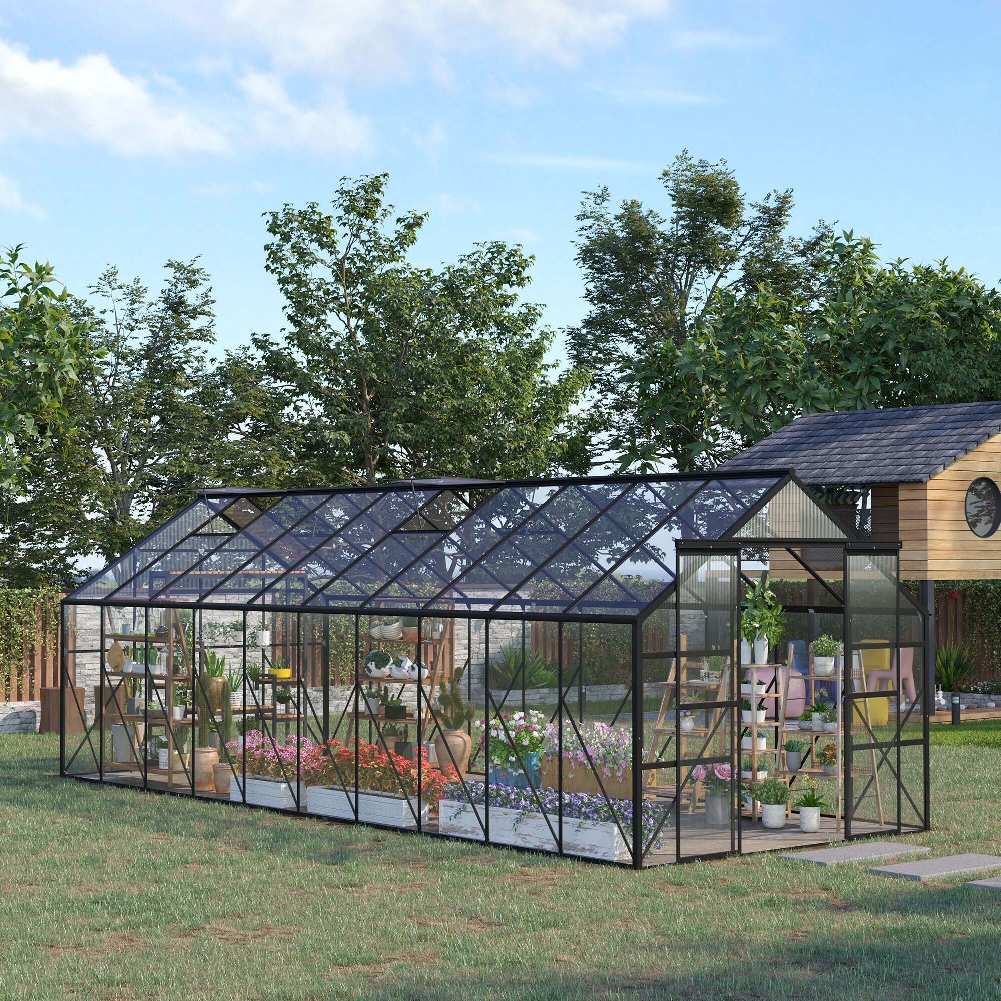 Outsunny 20' x 8' Aluminum Greenhouse Polycarbonate Walk-in Garden ...