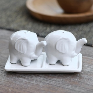 Novica Handmade Eager Elephants In White Ceramic Salt And Pepper Set ...