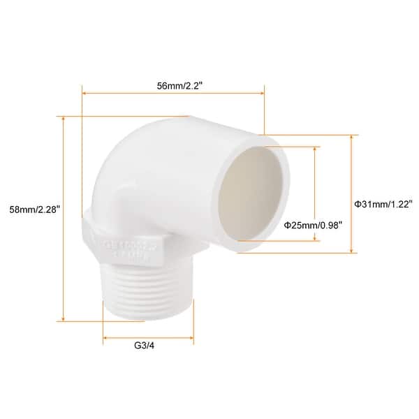 PVC Water Pipe Elbow Fitting G3/4 Male Thread 25mm ID Tube Adapter ...