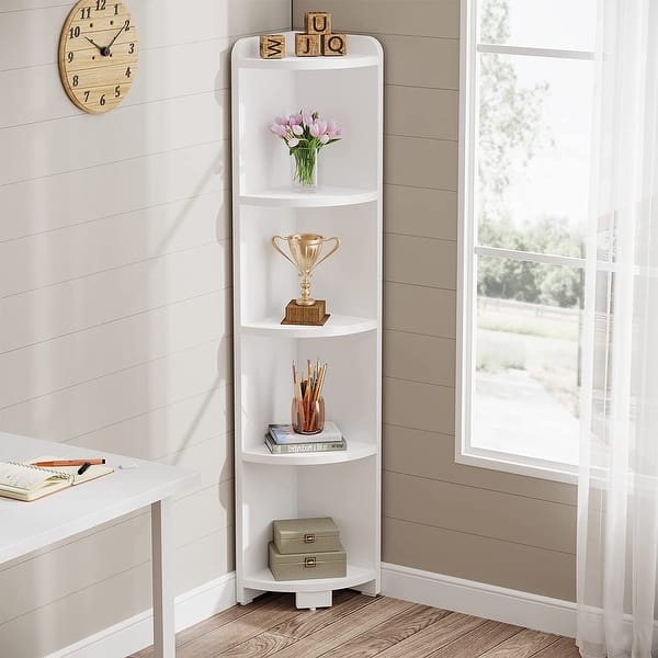 White Corner Shelf 5 Tier Wood Wall Corner Bookshelf - Bed Bath & Beyond - 37398596