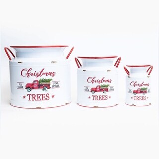 White With Red Truck 'Christmas Trees' Metal Buckets (Set Of 3) - Multi ...