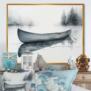 Designart "Canoe On The Lake II" Coastal Boat Framed Canvas Art Print ...