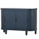 Navy Blue Wooden Entryway Storage Cabinet with Antique Pattern Doors ...