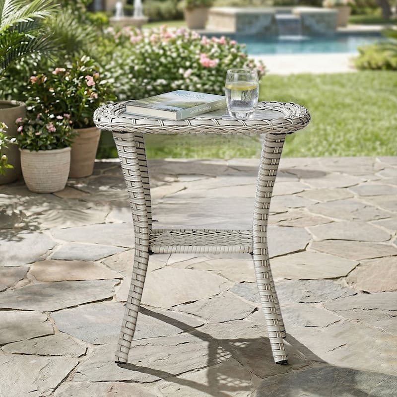 Meyreso 20"L x 20"W x 22"H Outdoor Wicker Side Table with Tempered ...
