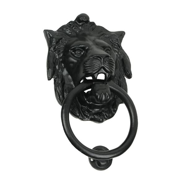 Black Enamel Cast Iron Lion Head Door Knocker Antique Home Accent - 9.5 ...