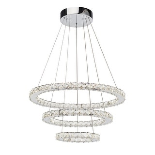 Crystal LED Pendant Chandelier, 3-Round Ring Light Fixture, 60W, 4000K ...