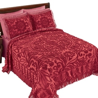 Blossoming Chenille Textured Floral Design Fringe Border Bedspread ...