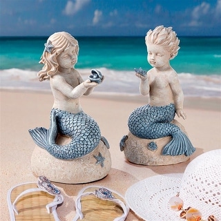Design Toscano Jewels of the Deep Girl and Boy Mermaid Statues: Set of ...