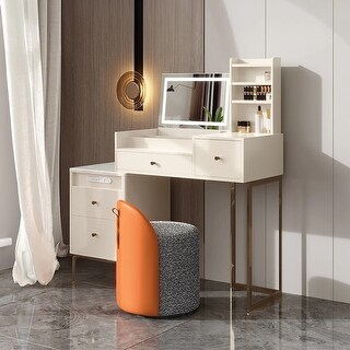 4-Drawer Vanity Table Set, Sintered Stone Dressing Table & Stool - Bed ...