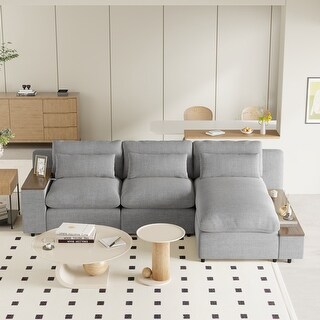 Gray Modular Sectional Sofa with Removable Back Cushions, 3 Pillows ...