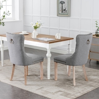 High-end Tufted Solid Wood Contemporary Flax Upholstered Linen Dining ...