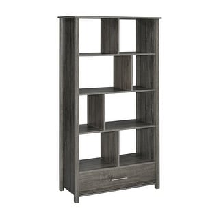 Wim 68 Inch Geometric Bookcase Etagere with 8 Shelves, Weathered Gray ...