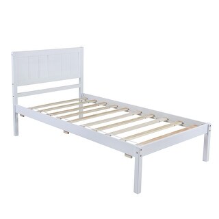 Wood Platform Bedframe, Twin Platform Bed with Solid Wood Slat Support ...