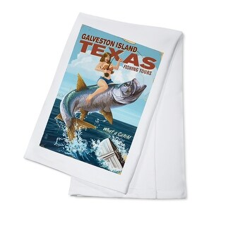 Galveston TX Pinup Girl Tarpon Fishing LP Artwork (100% Cotton Towel ...