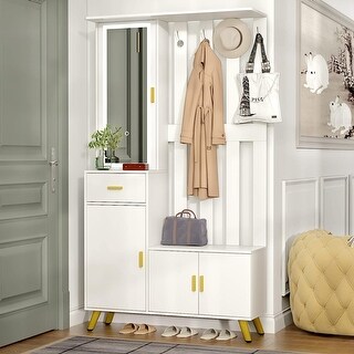 PAKASEPT Hall Tree with Lighted Mirror, 5 in 1 Entryway Coat Rack ...