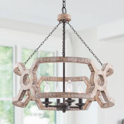 Oaks Aura Modern Rustic Wooden 4-light Drum Shade Chandelier - Bed Bath ...