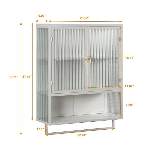 Glass Doors Wall Cabinet with Two-tier Enclosed Storage and Towel Rack ...