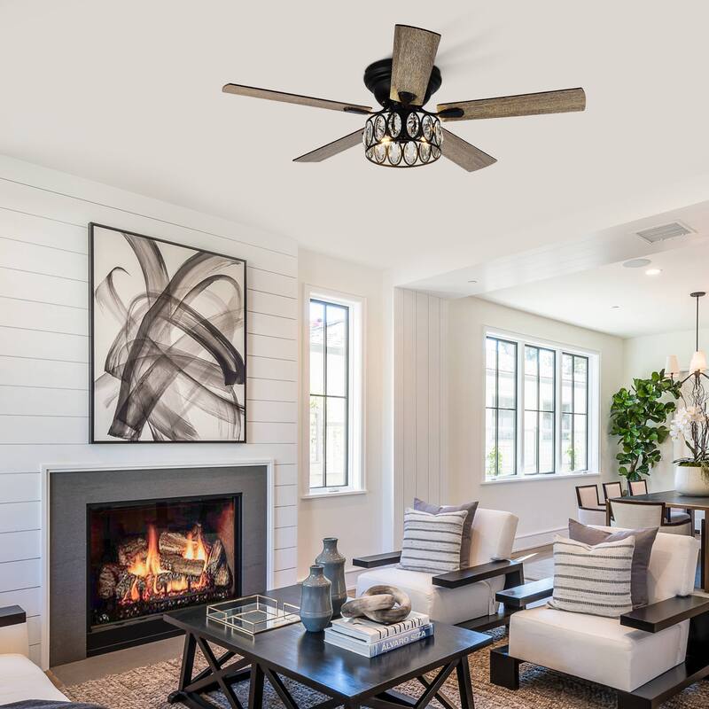 52" Matte Black 5-Blade Ceiling Fan with Light Remote - Bed Bath ...