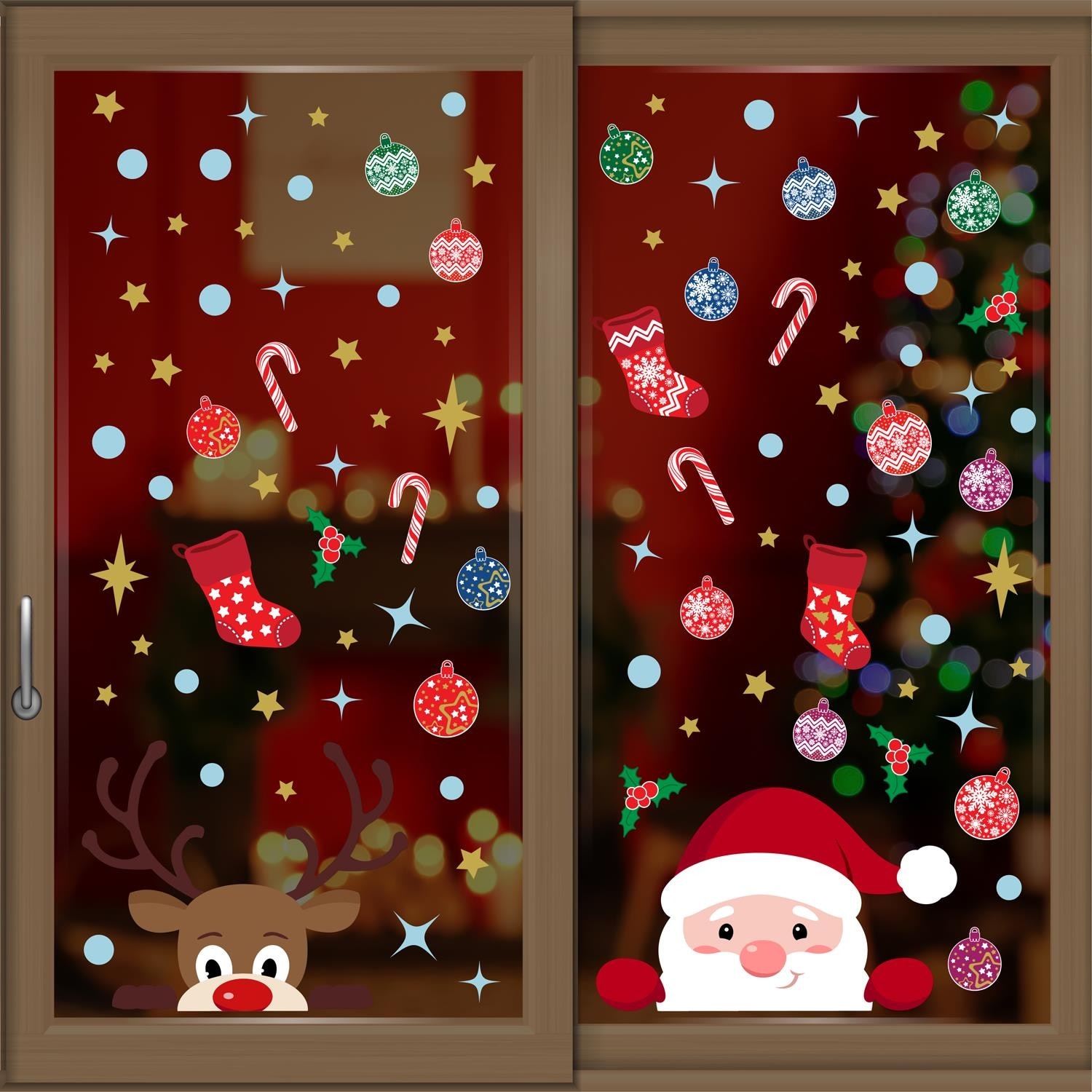 WALPLUS Santa And Rudolph In Candyland Christmas Window Clings Window ...