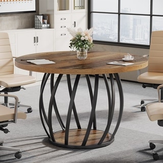 46.46-Inch Round Conference Room Table, Small Wooden Office Meeting ...