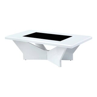 Pera 47 Inch Modern Coffee Table, Black Glass Insert, Geometric, White ...